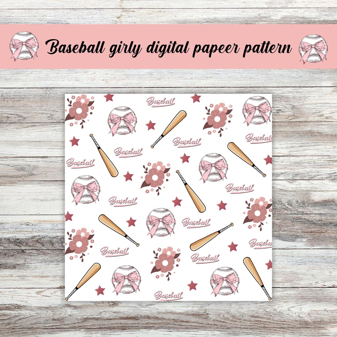 Baseball Girly Digital Paper Pattern, Baseball Design, Baseball Digital ...