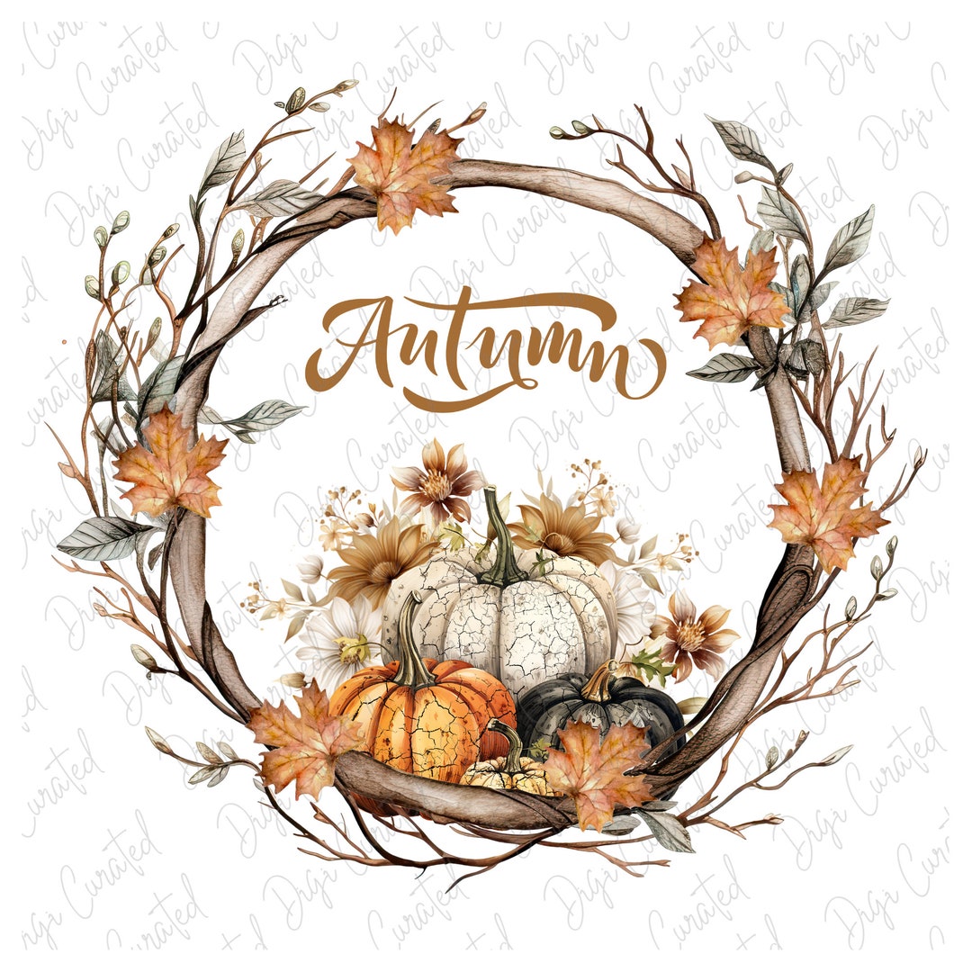 Pumpkin Wreath Clip Art, Fall Clip Art, Leaves, Digital Download, Fall ...