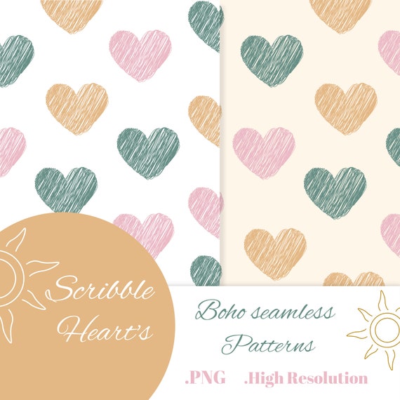 Scribble Hearts Digital Paper Pack Pink Hearts Green Hearts - Etsy