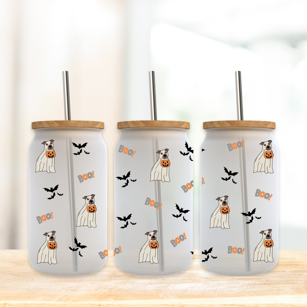 Ghost Dog 16oz Halloween Libby Can Wrap, Glass Can, 16oz Glass Can Wrap ...