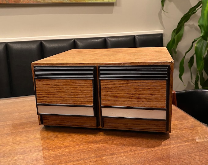 Vintage 40 CD Compact Disc Storage Box Two Drawers Case Faux Wood Grain ...