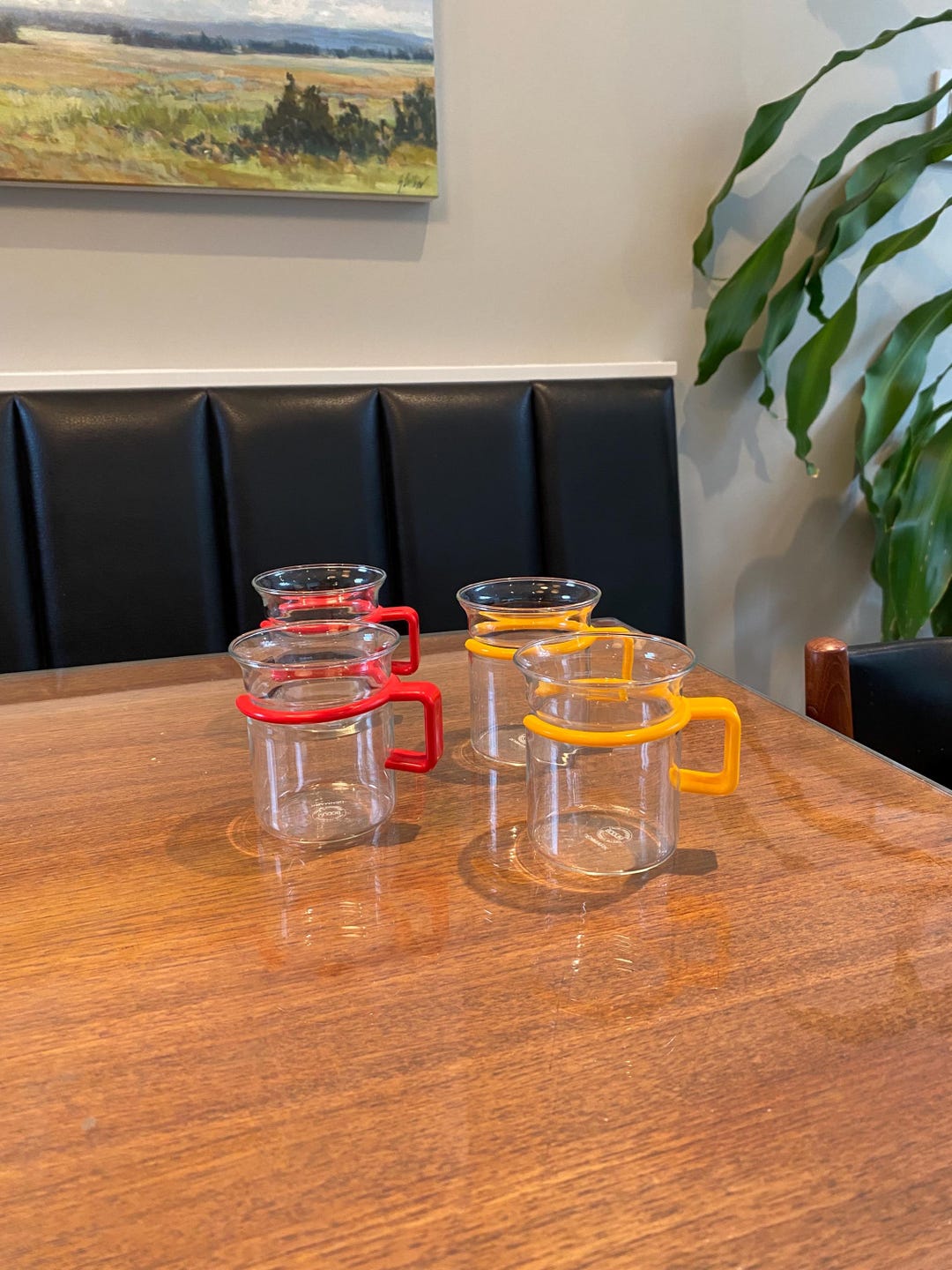 Set of 4 Red and Yellow Vintage Bodum Glass Cups Coffee Tea, Captain ...