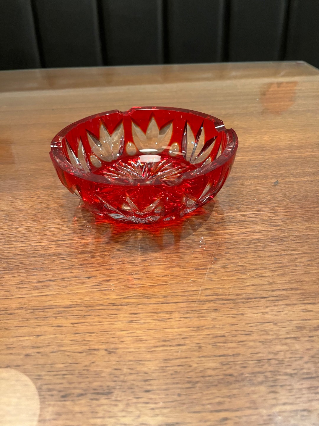 Vintage Ruby Red Round Cigarette Ashtray Red Glass Ashtray Red Glass ...