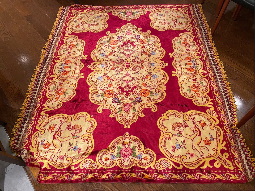Vintage Italian Cherub Angel Rose Rug Vintage Velvet Italian Rug ...