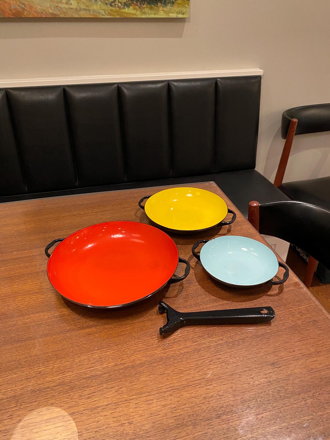 3 Colorful Enamelware Sizzling Servers Nesting Pans. Mod Neon Fajita ...