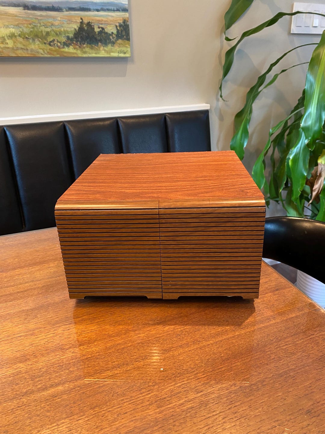 Vintage CD Compact Disc Storage Box Two Drawers Case Faux Wood Grain ...