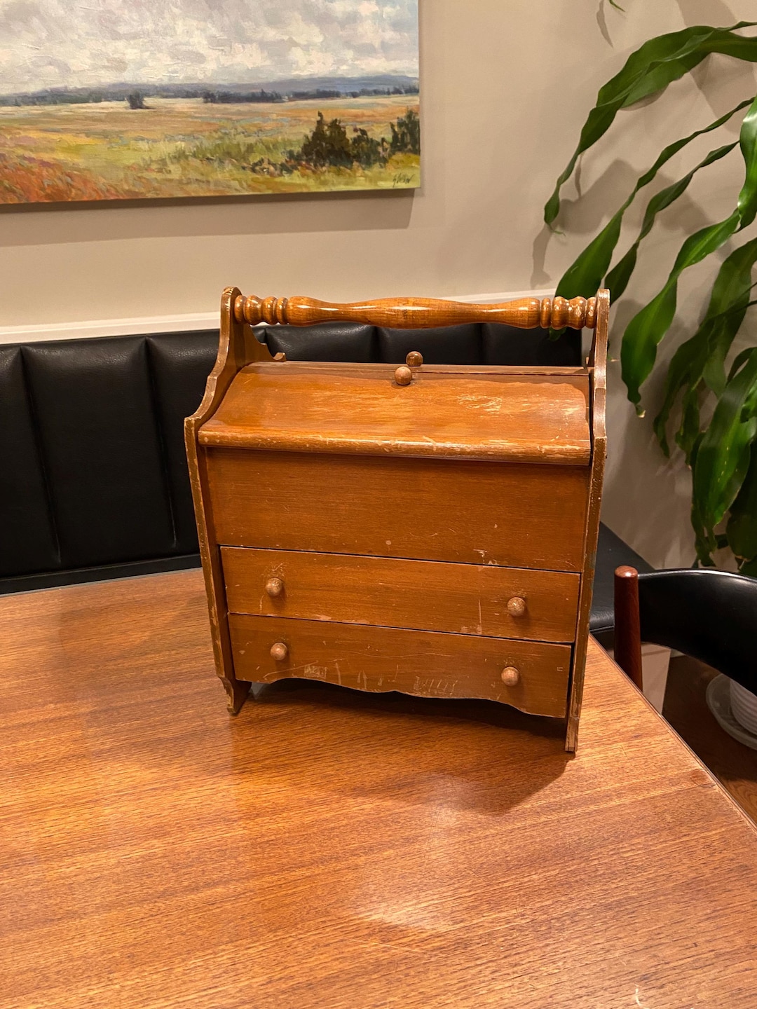 Vintage MCM Retro Wooden Sewing Basket Box | Vintage Sewing Box Storage ...