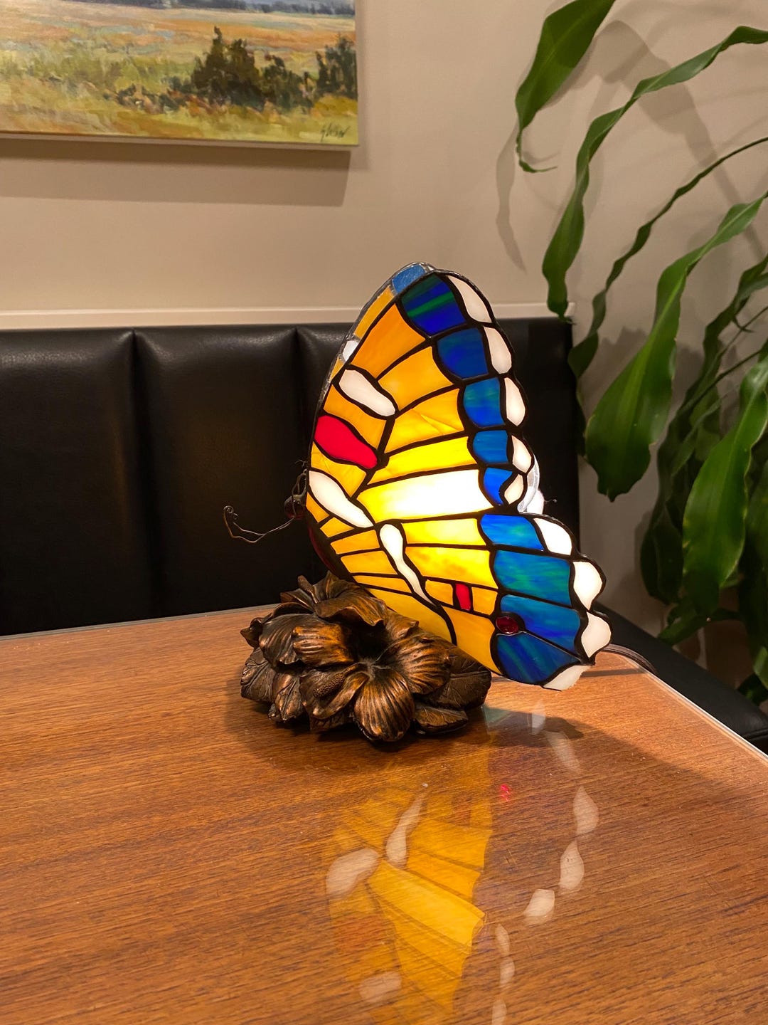Vintage Tiffany Style Stained Glass Butterfly Lamp Vintage Library Desk ...