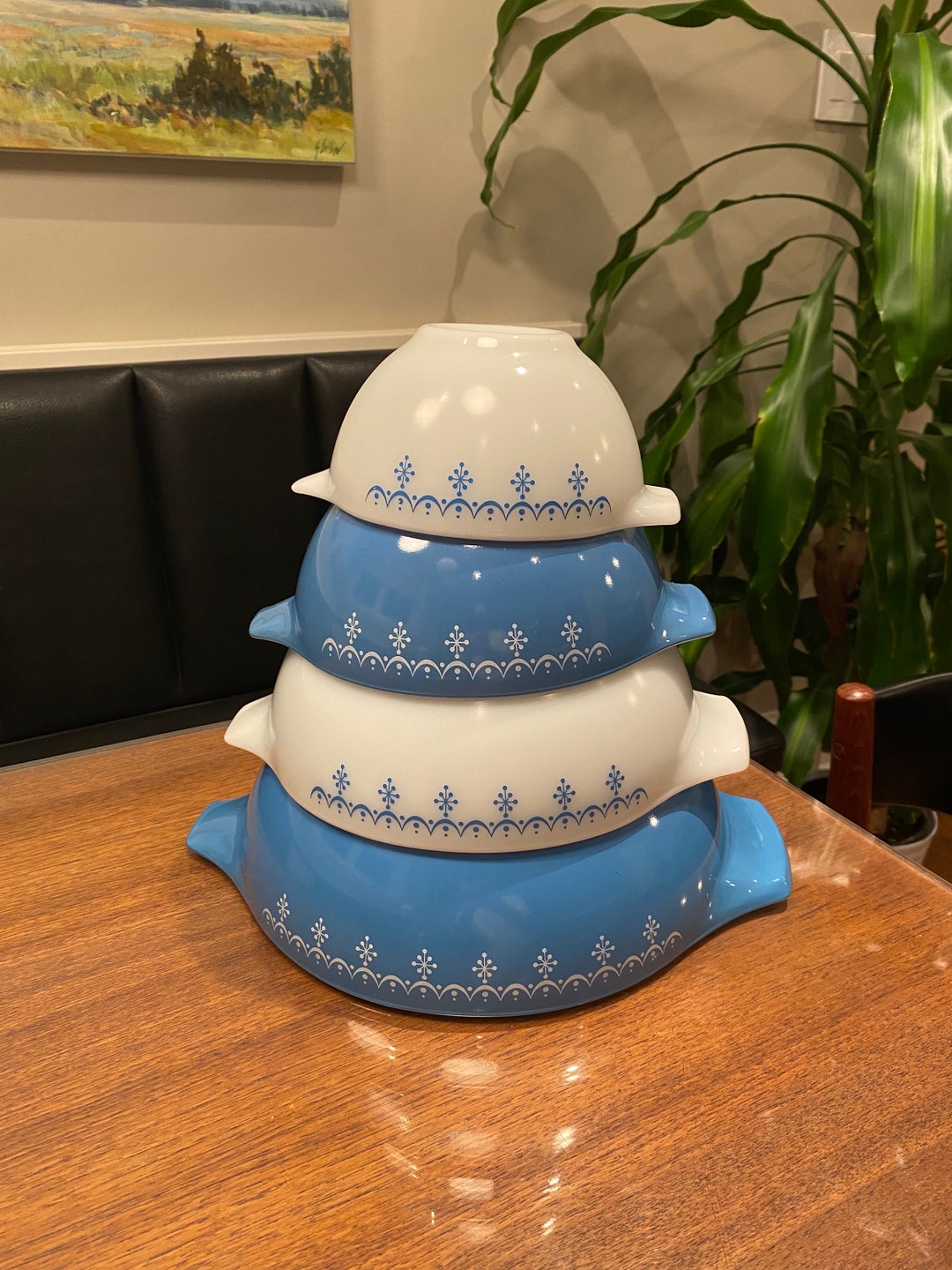 Vintage Pyrex Snowflake Garland Set Cinderella Mixing Bowls 441, 442 ...
