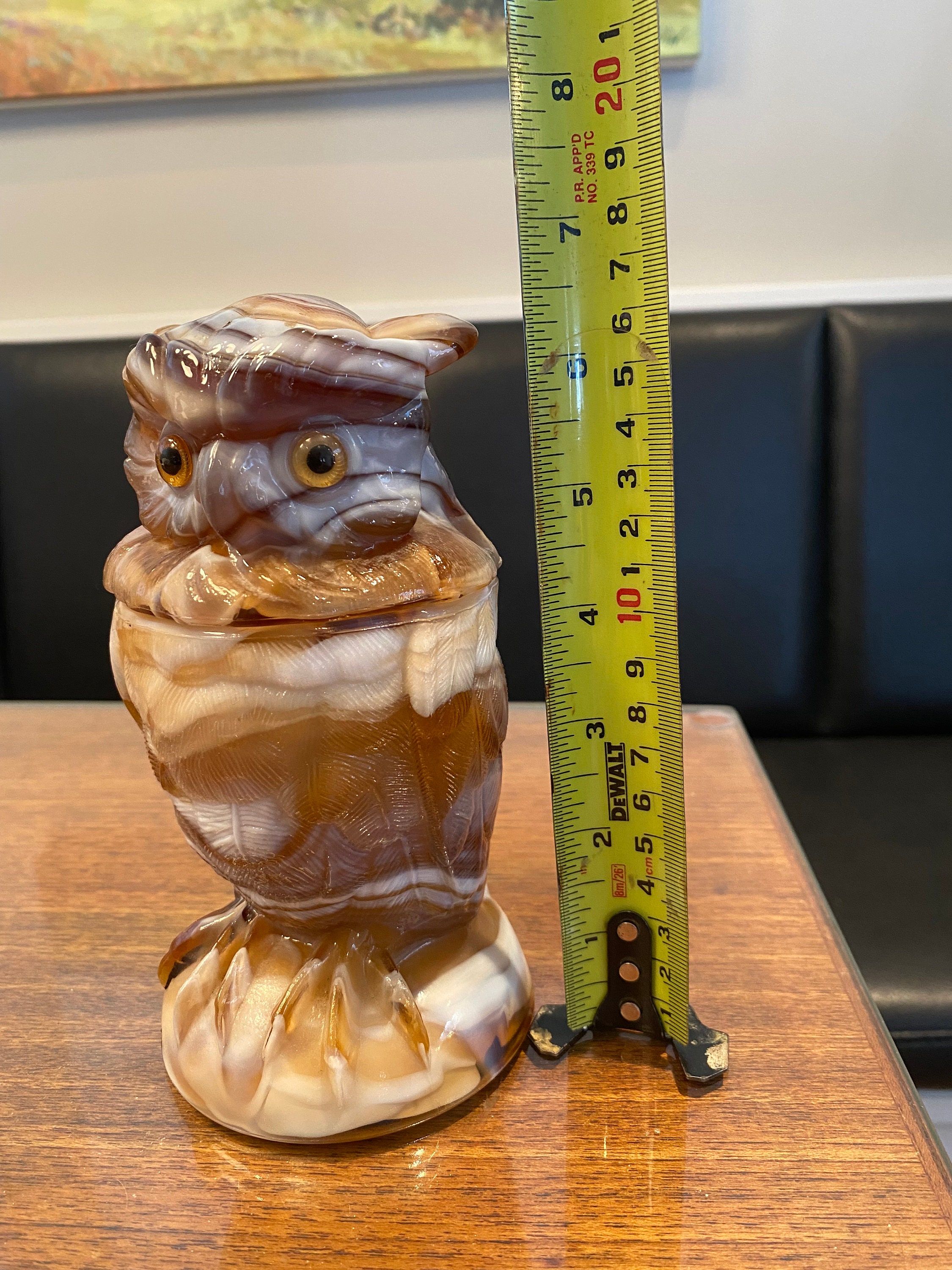 Imperial Glass Co Carmel Slag Owl Covered Jar 6 1/2" Tall 1950's ...