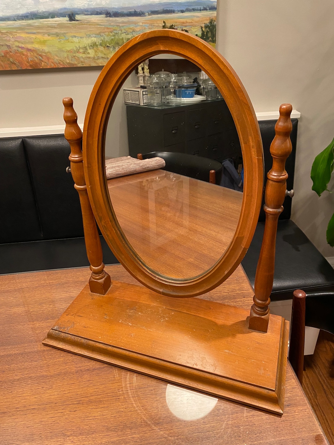 Vintage Tabletop Vanity Mirror / Vintage Makeup Mirror / Vintage Wood ...