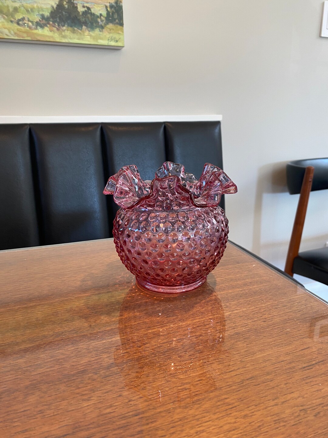 Vintage Fenton Pink Hobnail Ruffled Bowl - Etsy