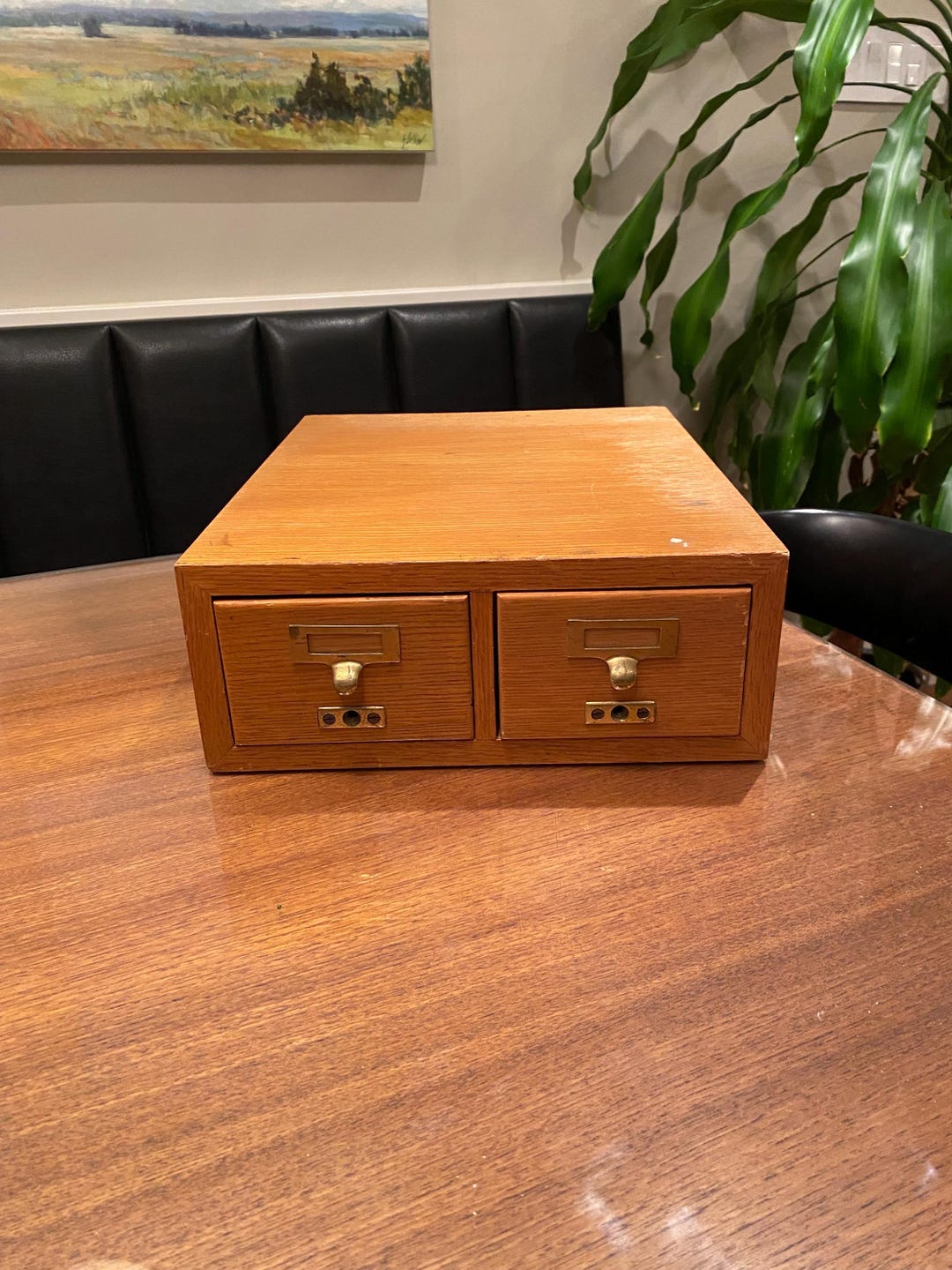 Vintage Library Card Catalog Cabinet - Pair of Oak Wood Drawers ...
