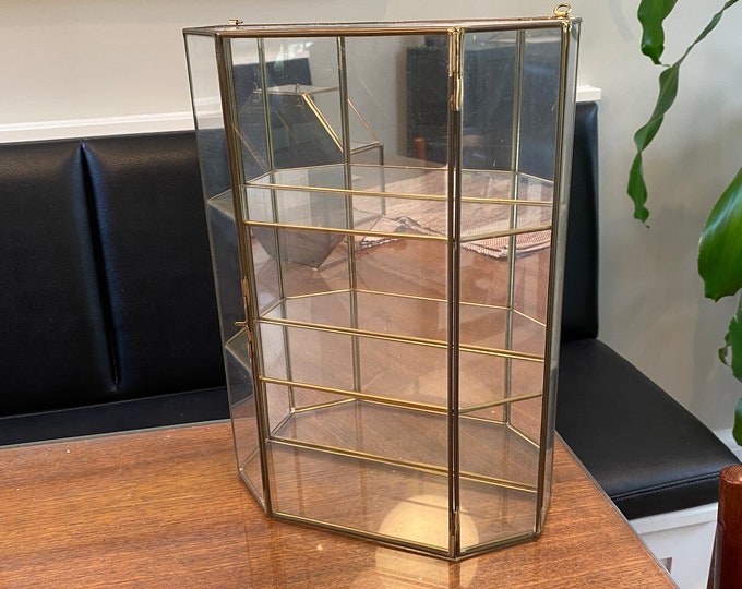 Vintage Brass Glass Curio Cabinet Etagere Display / MCM Brass Glass ...