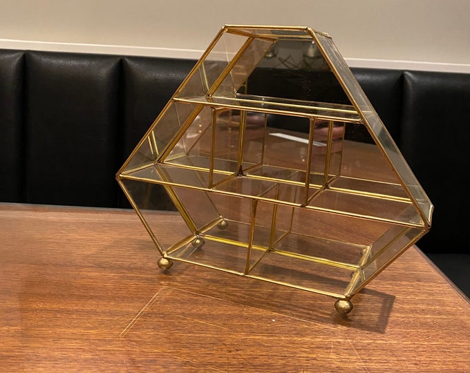 Vintage Brass Glass Curio Cabinet Etagere Triangular Display - Etsy
