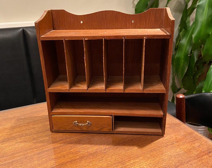 Vintage Wooden Wall Mount or Desktop Mail Sorter - Divided Cubby With ...