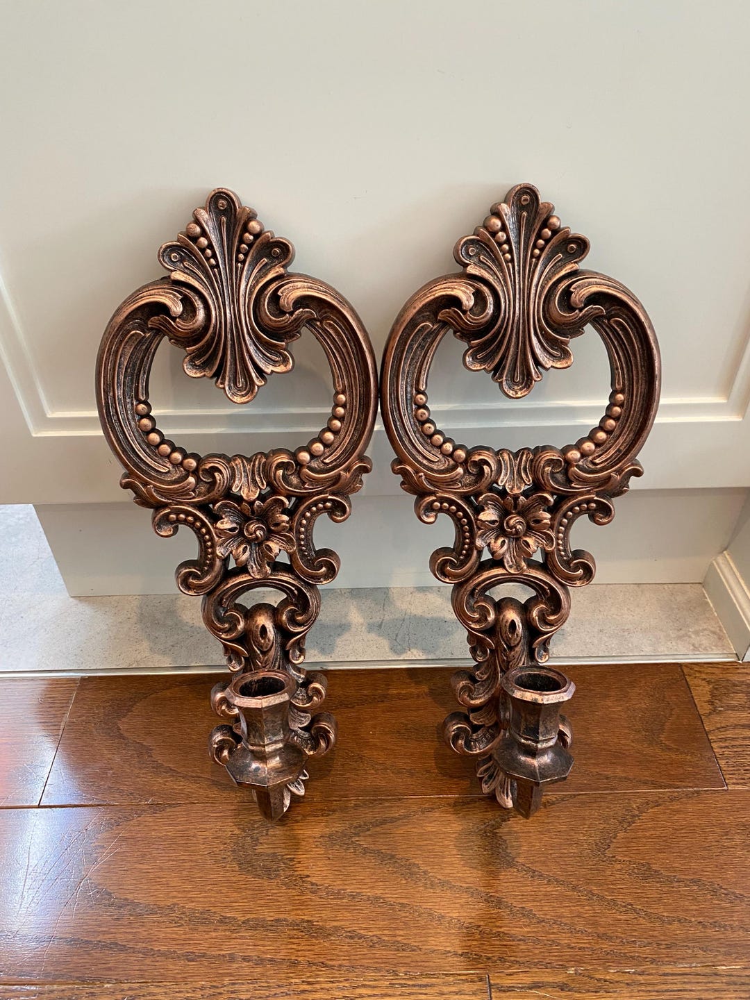 Vintage Wall Sconces, Taper Candle Holders, Pair of Ornate, Gothic ...