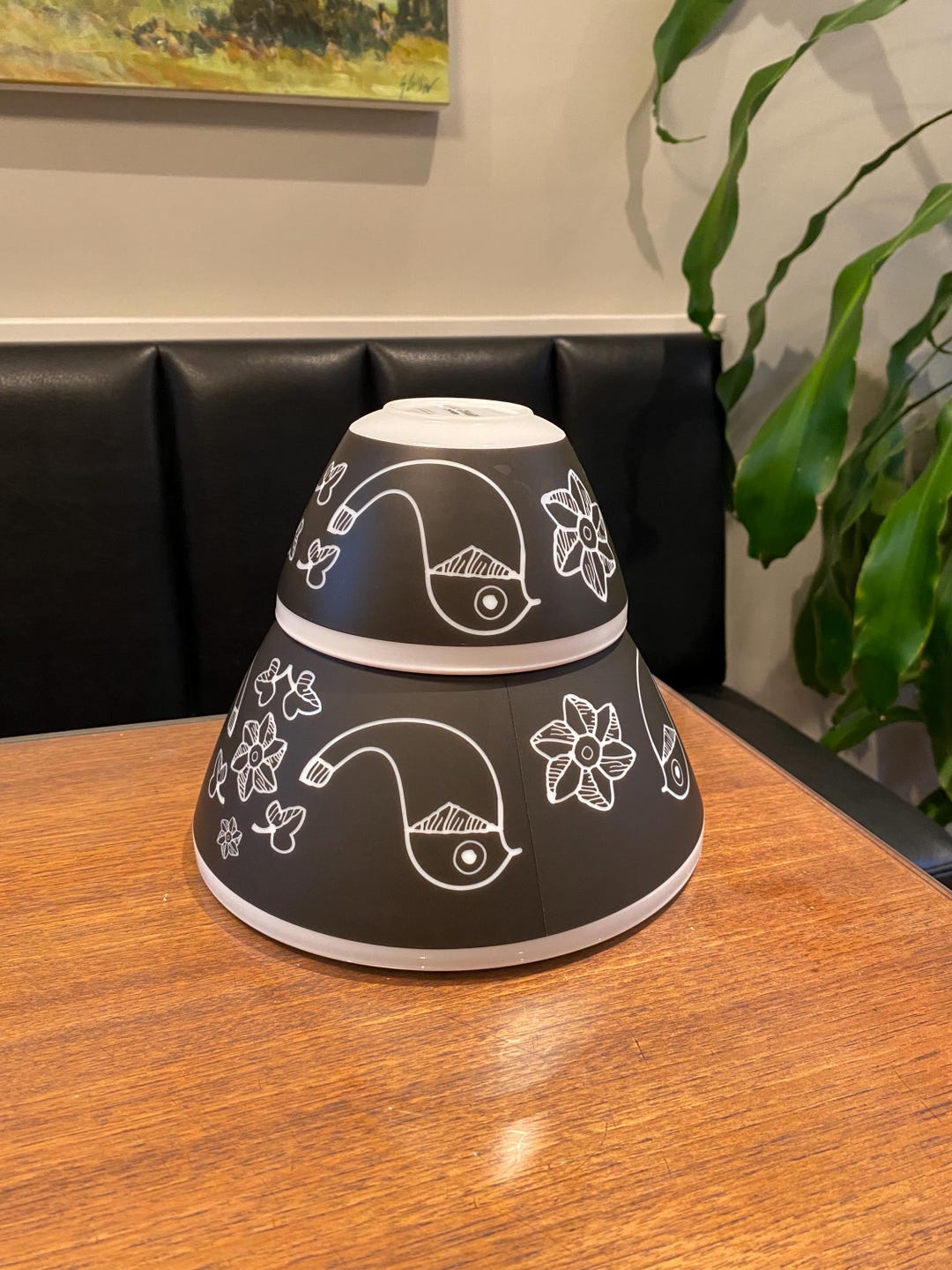 Vintage Charm Inspired by Pyrex Black and White Birds and Flowers ...