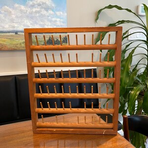 Vintage Wooden Thread Bobbin Rack Spool Holder Wall Mount 60 Pegs ...