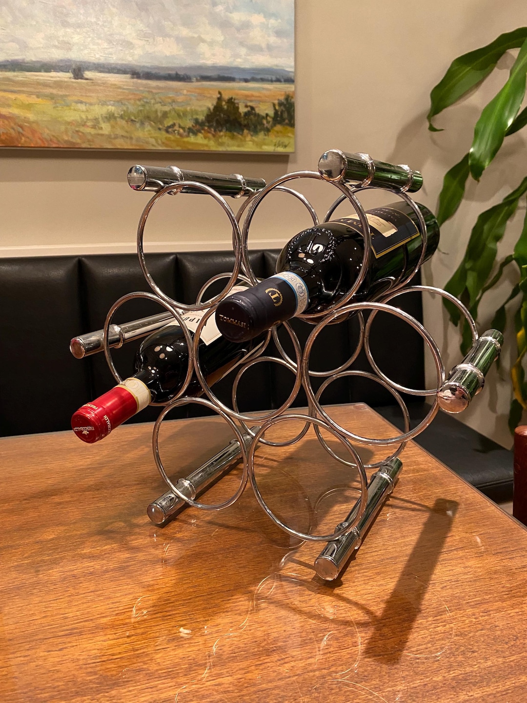 Vintage Chrome Finish Wine Rack Holds 7 Bottles 12"x12"x8" Barware ...