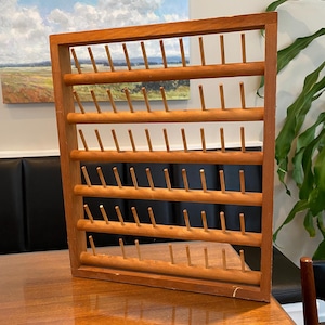 Vintage Wooden Thread Bobbin Rack Spool Holder Wall Mount 60 Pegs ...