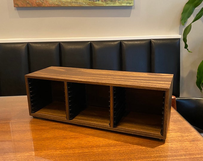 Vintage CD Compact Disc Storage Box Drawers Case Faux Wood Grain ...