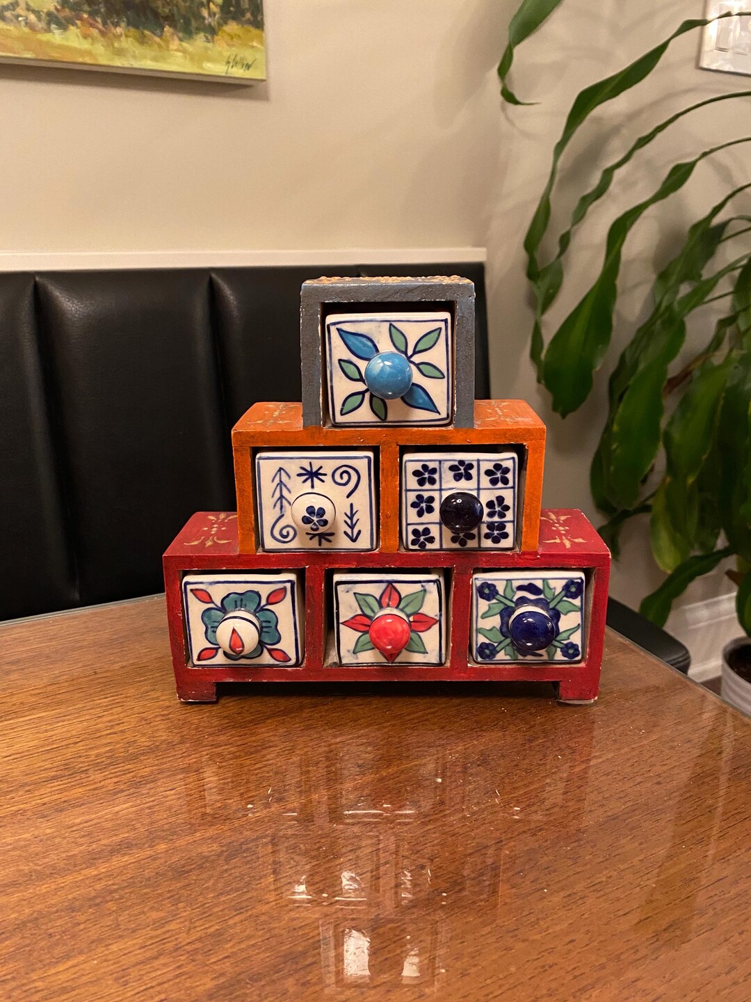 Apothecary 6 Drawer Colourful Ceramic Cabinet | Storage Ceramic Cabinet ...