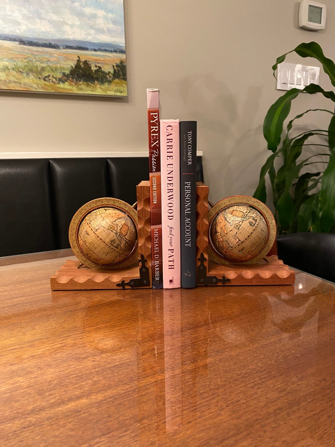 Old English Library Globe Bookends Rustic Wood Bookends With World Globes Unique Library ...