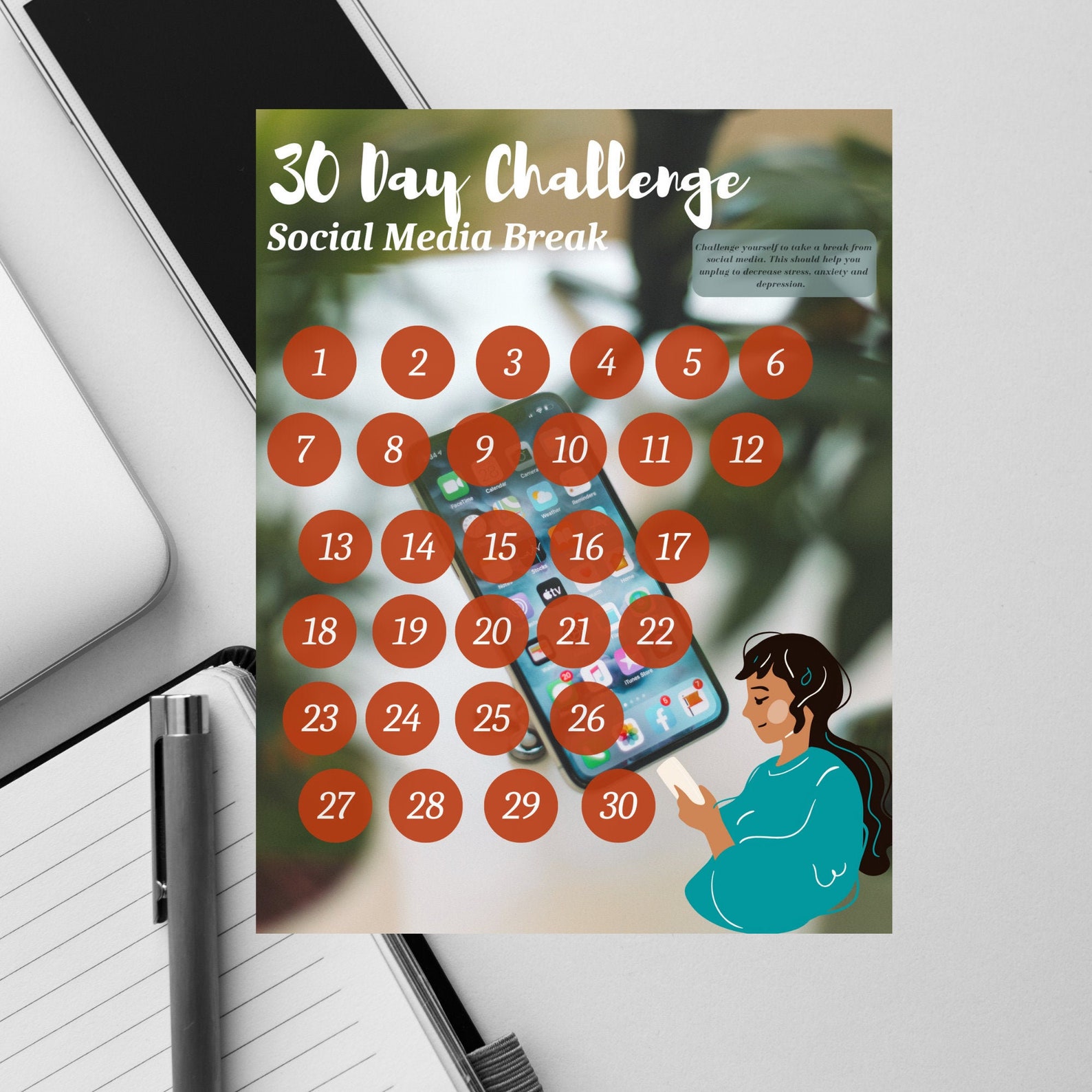 30 Day Challenge | Social Media Break | Digital, Printable, Media ...