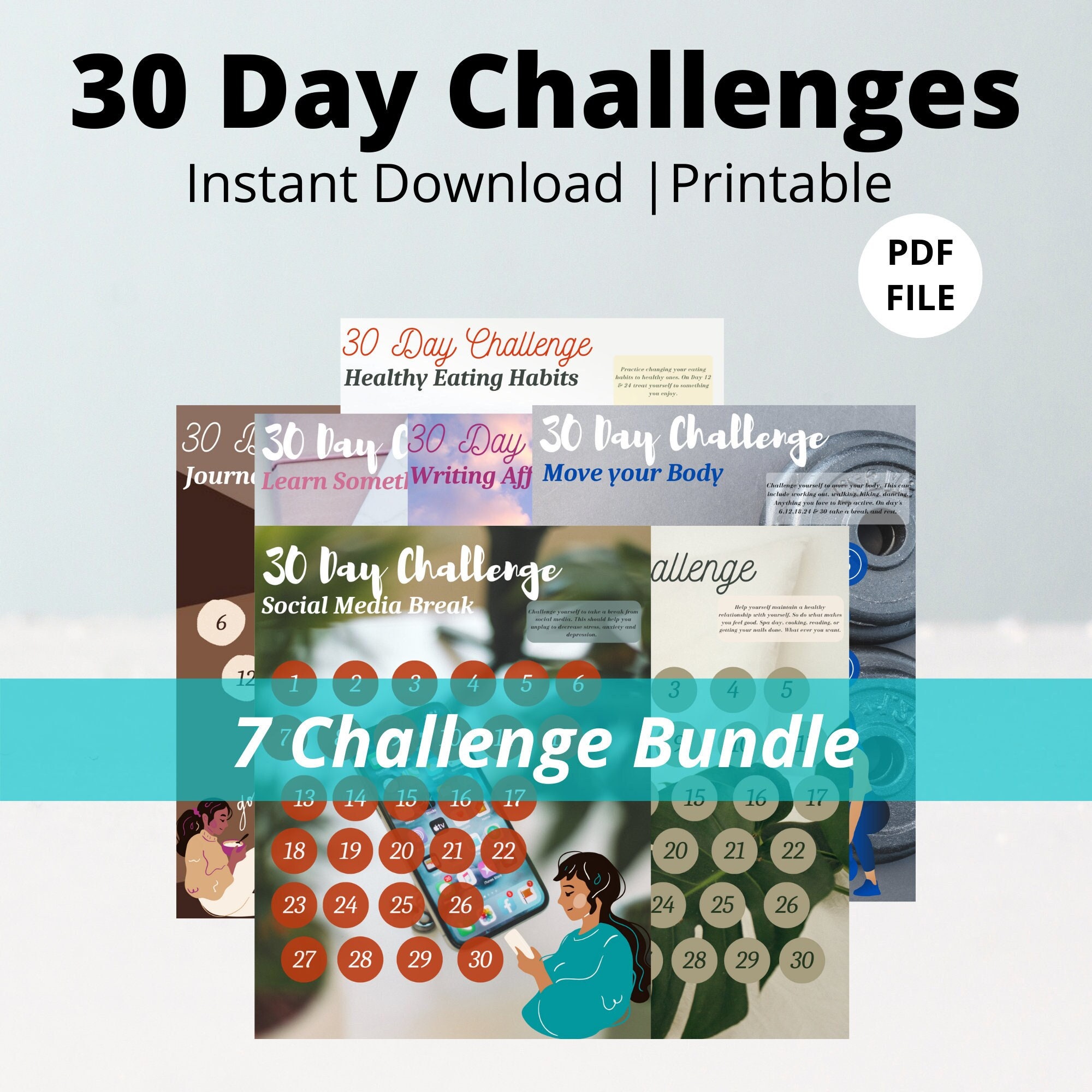 30 Day Self Improvement Challenges| Printable, Changing Habits ...