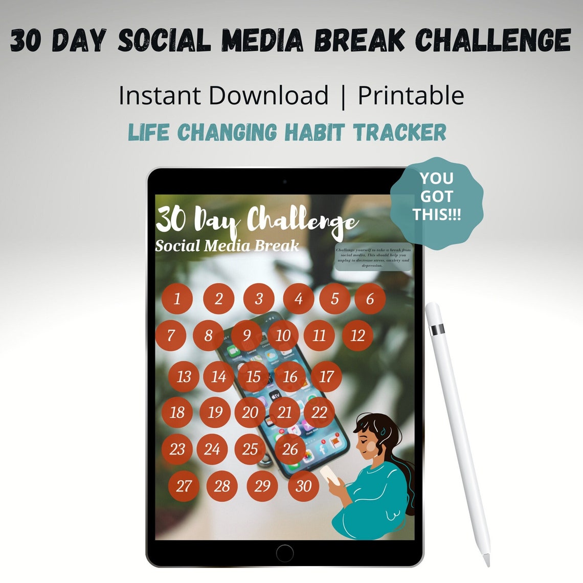 30 Day Challenge | Social Media Break | Digital, Printable, Media ...