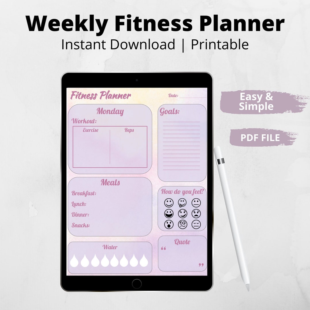 Weekly Fitness Planner, Simple | Digital, Weekly Workouts, Daily ...
