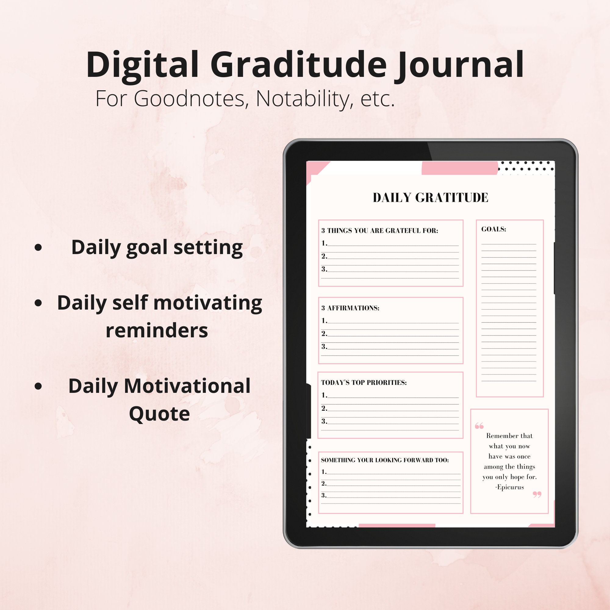 Digital Gratitude Journal,daily Gratitude Journal Printable, Daily ...