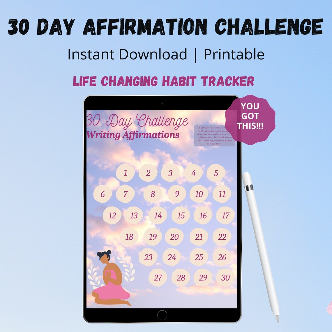 30 Day Challenge | Affirmation | Digital, Changing Habits, Printable ...