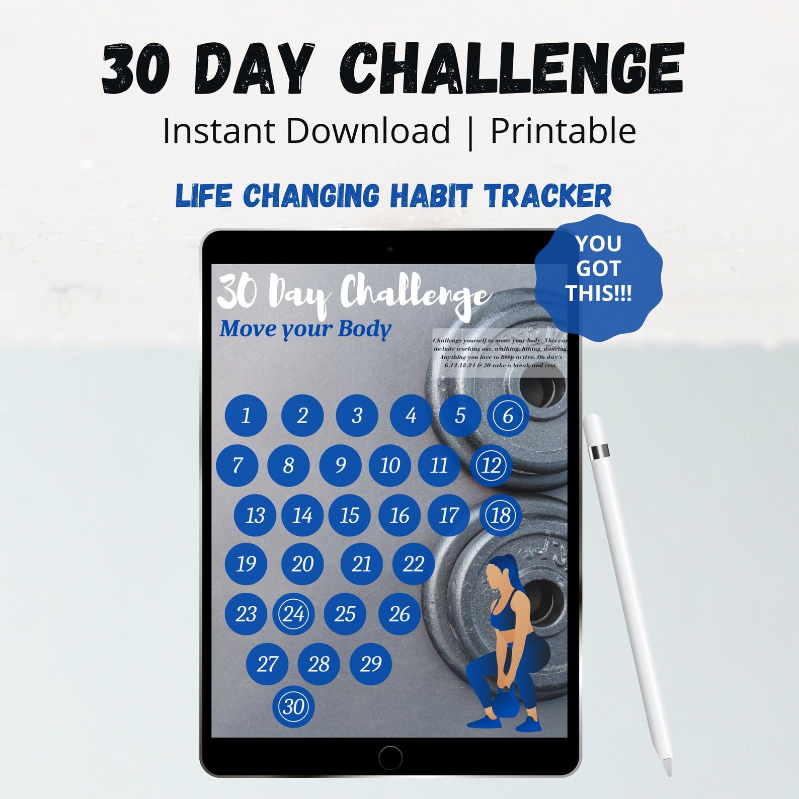 30 Day Challenge | Move Your Body | Digital, Changing Habits, Printable ...