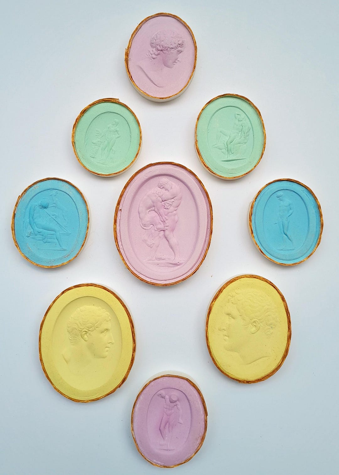 Set of 9 Intaglios Colorful Cameos Plaster Casts From a Collection ...