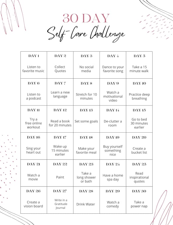30 Day Self-care Challenge L Self Care Planner - Etsy