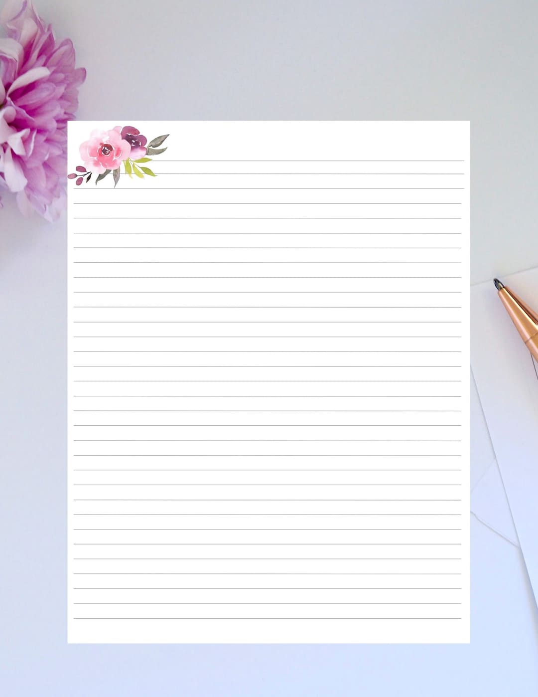 Floral Printable Letter Paper L Lined Paper L Floral Printable Letter ...