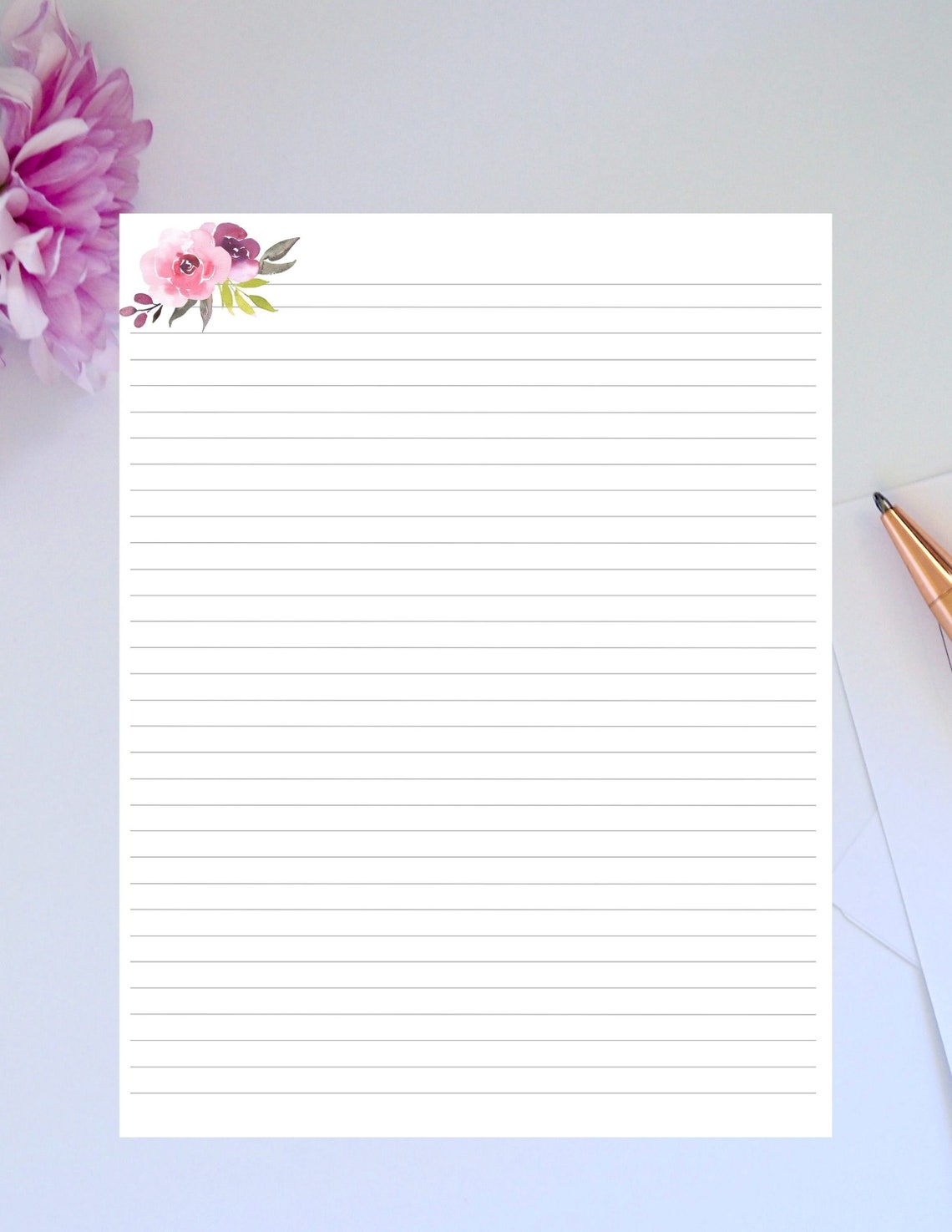 Floral Printable Letter Paper L Lined Paper L Floral Printable Letter ...
