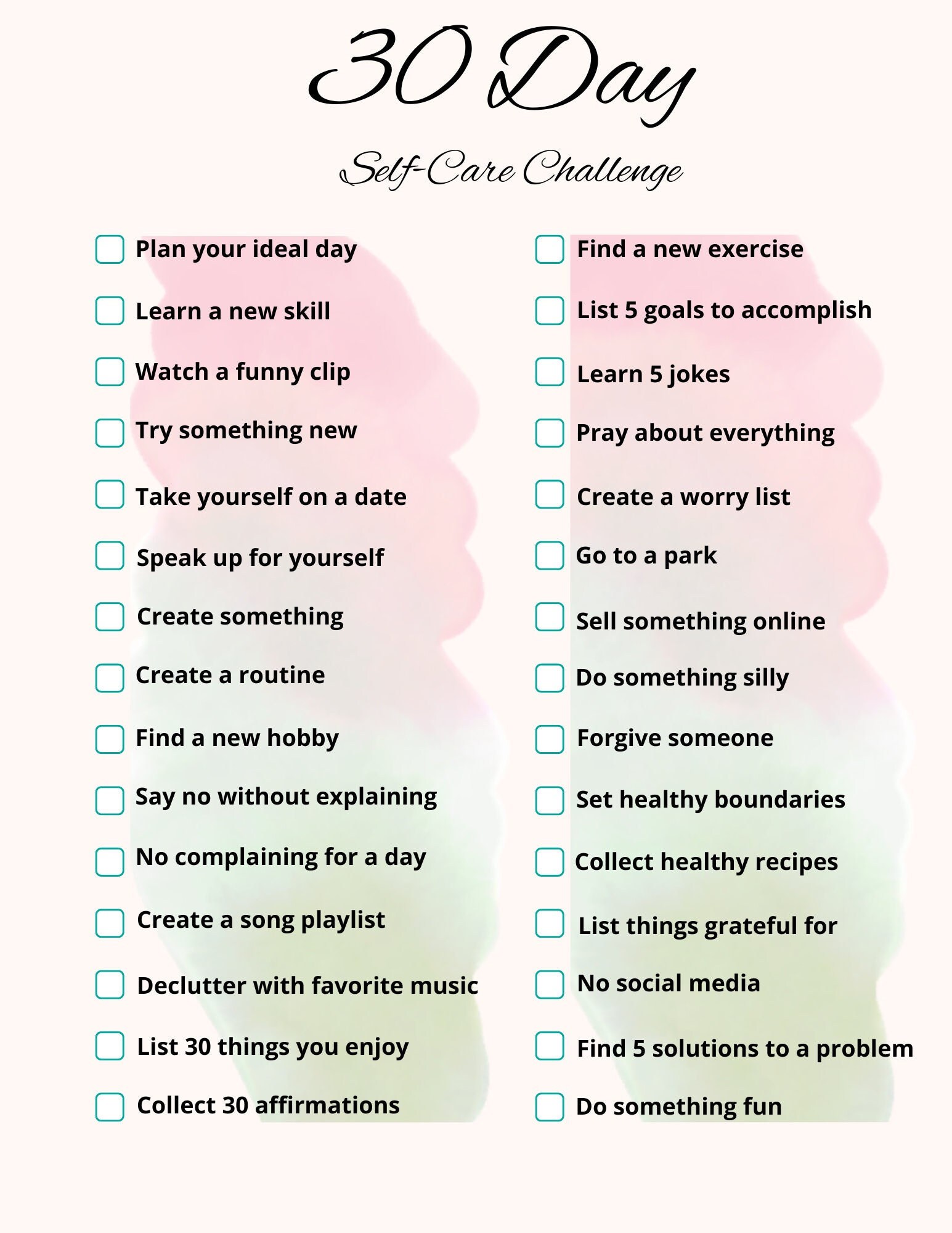 30 Day Self-care Challenge L Self- Care Planner L Self-care Journey - Etsy