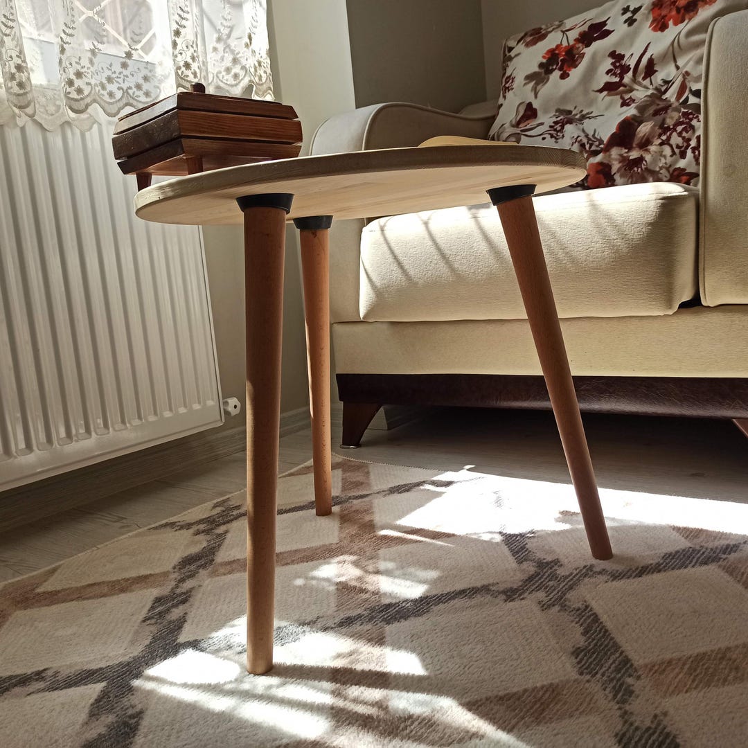Round Wooden Coffee Table With Removable Legs: Portable Balcony Table ...