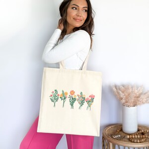 Flowers Tote Bag, Wildflower Cute Tote Bag, Botanical Floral Tote Bag ...