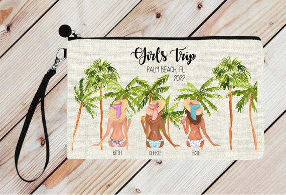 Personalized Girls Trip Beach Scene Cosmetic Bag Personalized - Etsy