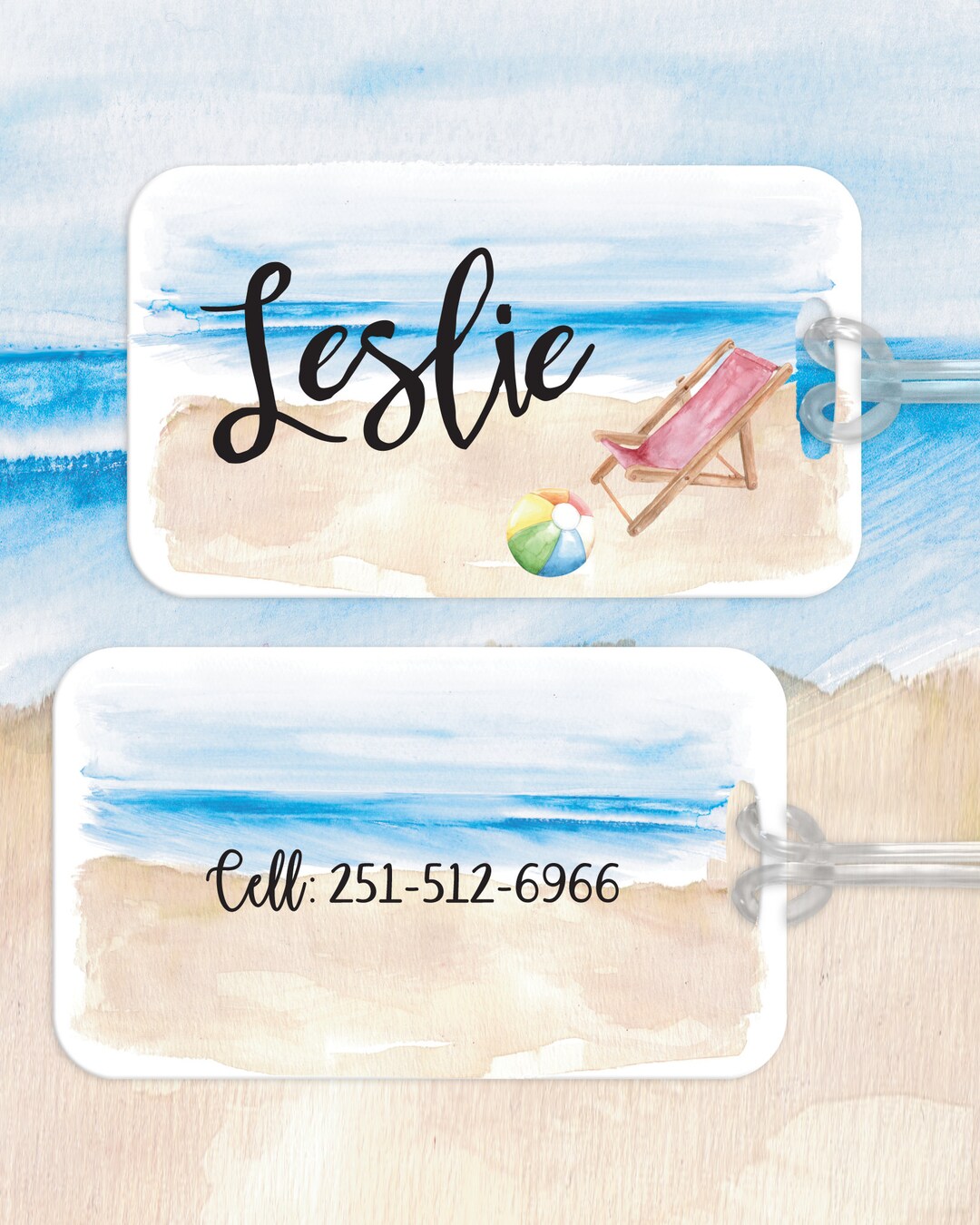 Personalized Beach Chair and Ball Cosmetic Bag Tag, Personalized Gift ...