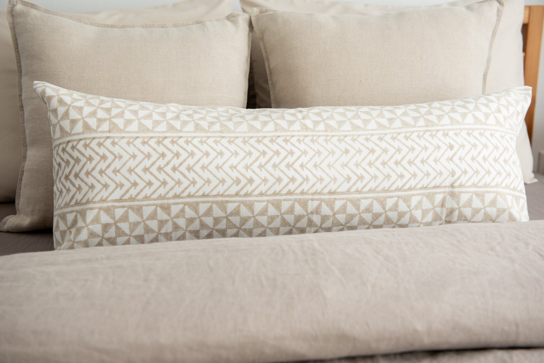 14x36 Pillow Cover | Long Lumbar Pillow | Block Print Pillow | Bed Pillow | Spring Neutral ...