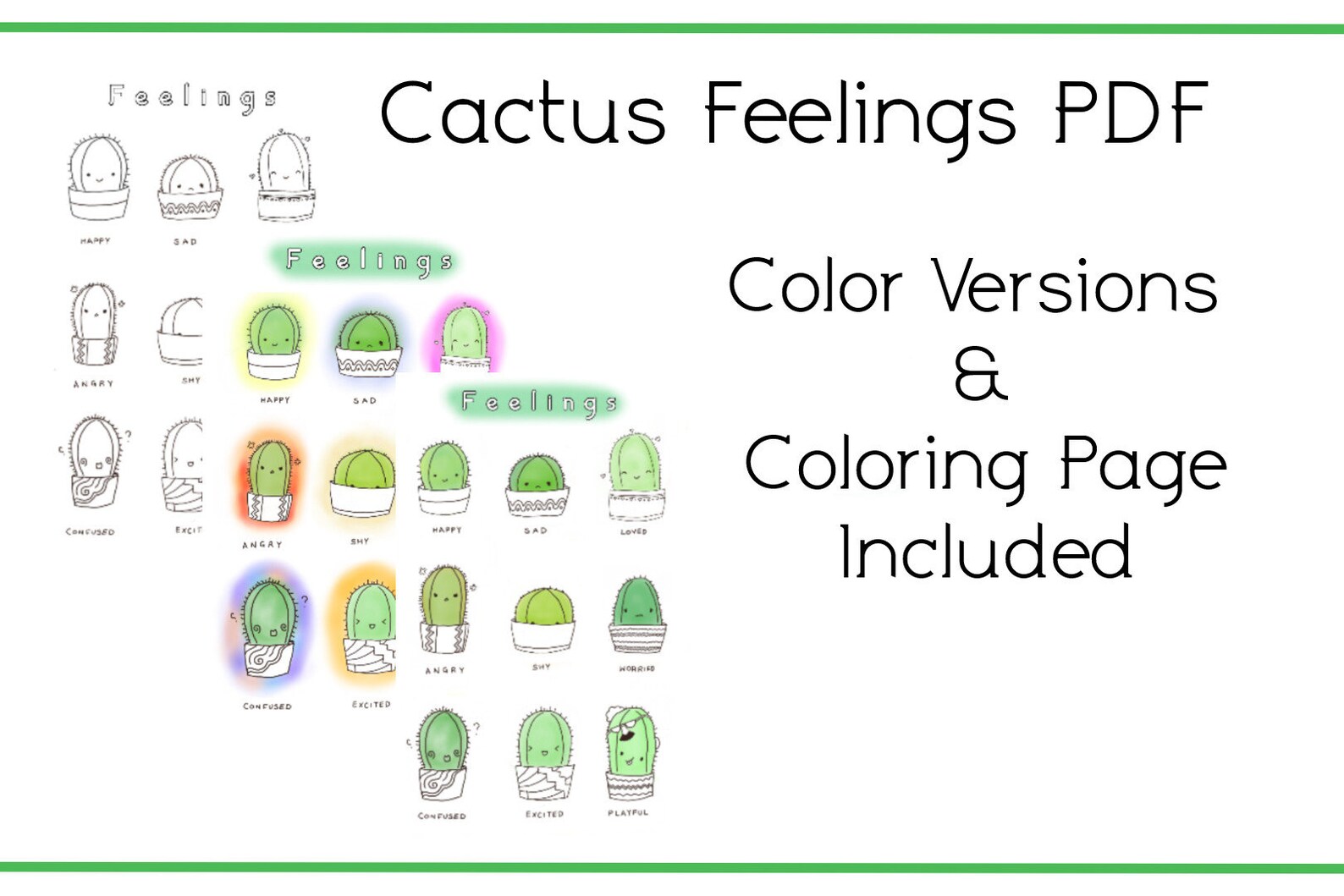 Cactus Plant Emotion and Feelings List With Colouring Page (Download ...