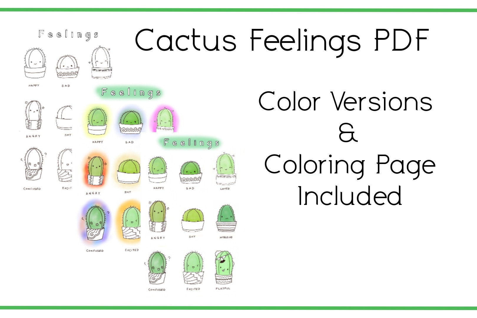 Cactus Plant Emotion and Feelings List With Colouring Page (Download ...