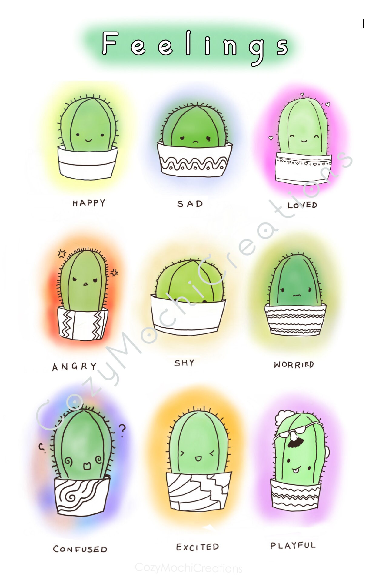Cactus Plant Emotion and Feelings List With Colouring Page (Download ...