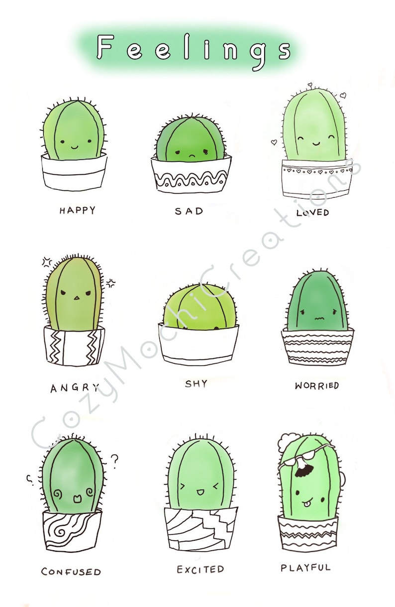 Cactus Plant Emotion and Feelings List With Colouring Page (Download ...