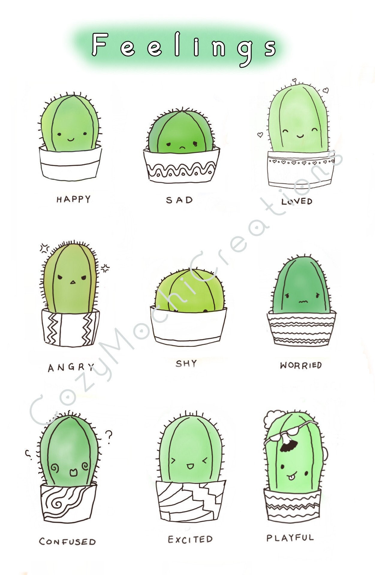 Cactus Plant Emotion and Feelings List With Colouring Page (Download ...